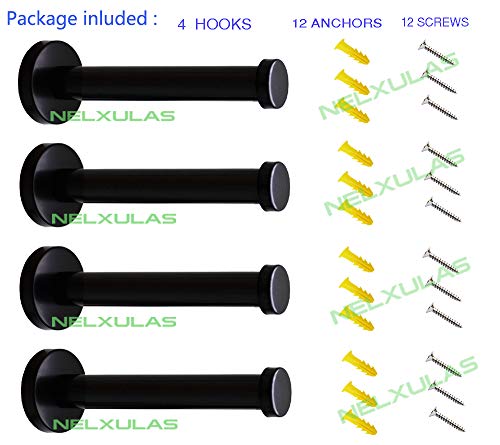 NELXULAS Classic Black Stainless Steel Heavy Duty Wall Mount Hooks, Bath Towel Hooks, Coat Hanger, Handbag Hooks, 4 in Pack (6")