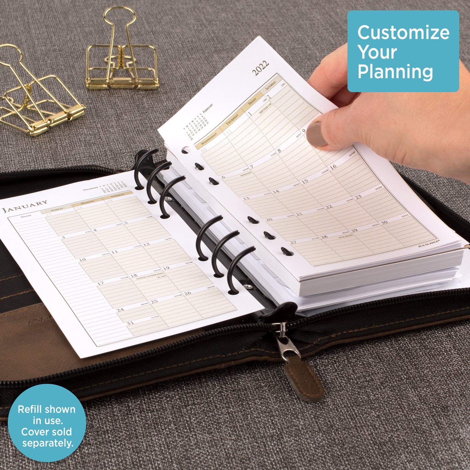 2022 Daily & Monthly Planner Refill by AT-A-GLANCE, 10801 Day-Timer, 3-3/4" x 6-3/4", Size 3, Two Page per Day (471-225)