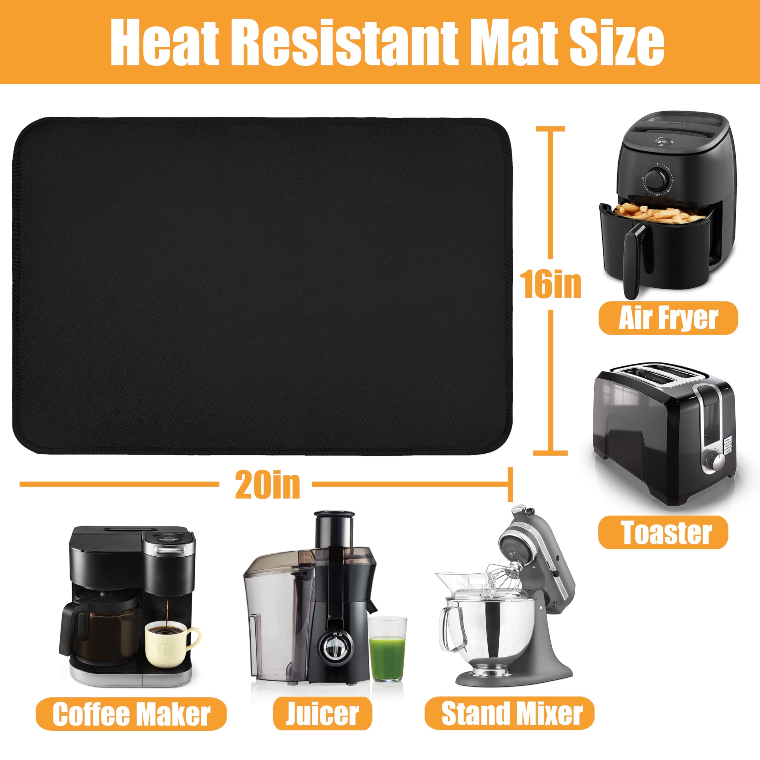 2PCS Heat Resistant Mat for Air Fryer,Deep Fryer,Oven,16x20in Hot Pads for Kitchen Counter Heat Protector,Under Coffee Maker Mats for Quartz Countertop Protector,Deep Fryer Coffee Machine Accessories