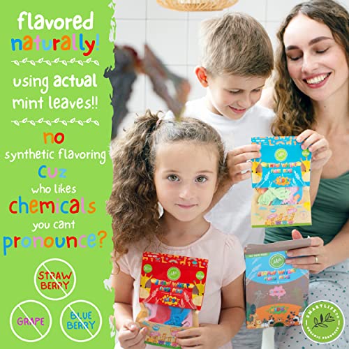 Biodegradable Kids Flossers - Fluoride & Plastic Free | Eco Friendly Dental Floss Picks for Childrens Teeth | Natural Fun Animal Flossing Sticks for Toddlers | Organic & Compostable (200 Pack, Mint)