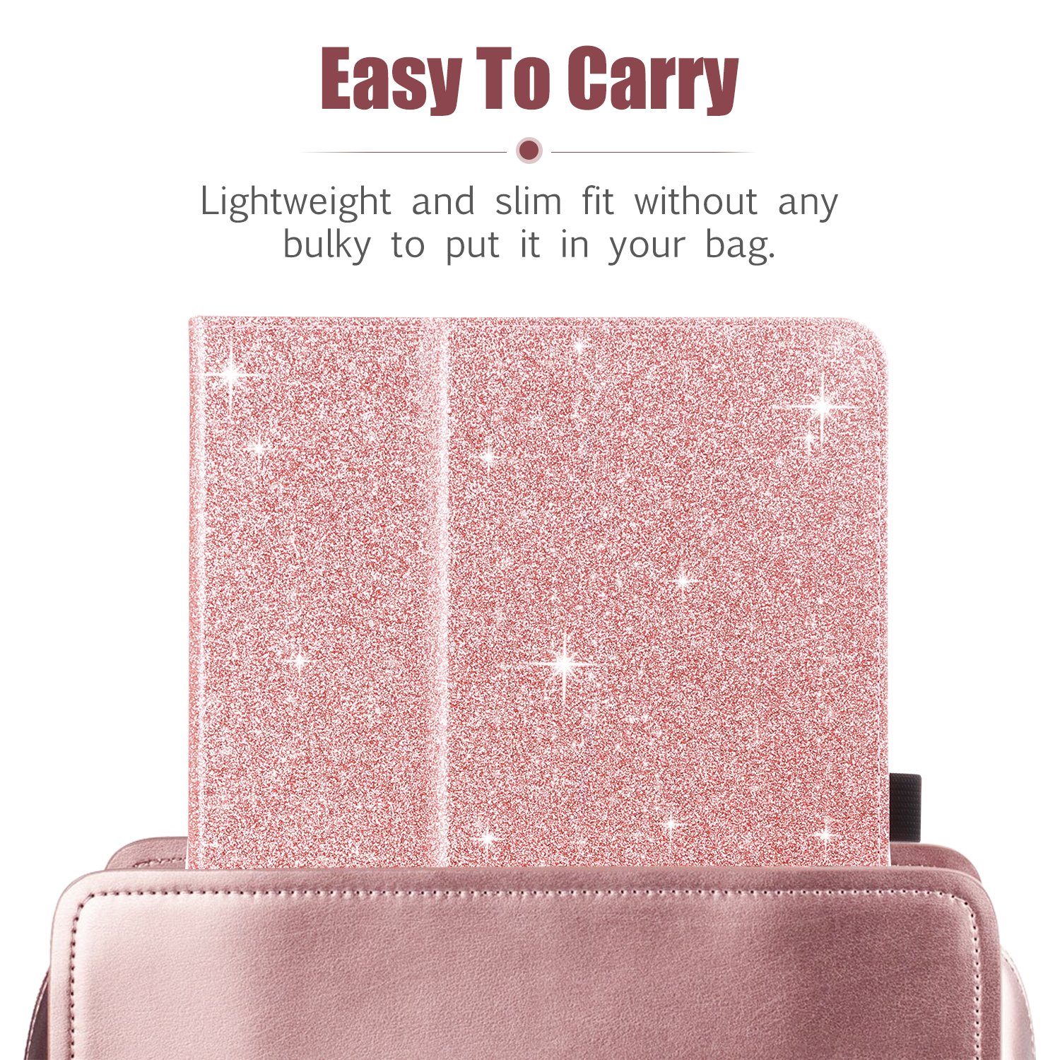 BENTOBEN for iPad Air 2 Case, iPad 6th Generation Case, iPad 5th Gen Case,Folio Folding Stand Auto Wake/Sleep with Pencil Holder Glitter PU Cover for iPad Air 2/Air 1, iPad 9.7 2018/2017,Rose Gold