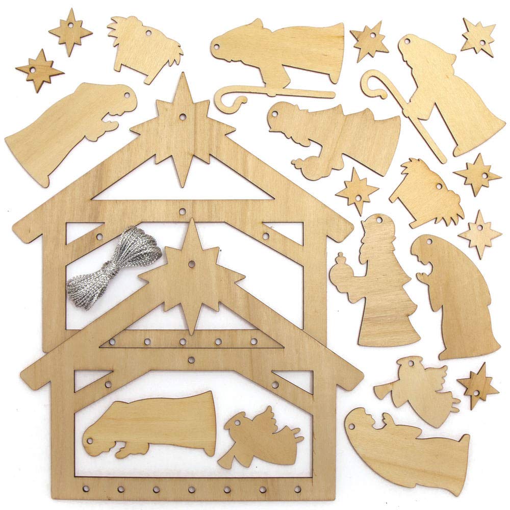 Baker Ross AX578 Nativity Wooden Mobile Kits - Pack of 2, Christmas Decorations for Kids to Decorate and Display, Ideal Kids Arts and Crafts Project