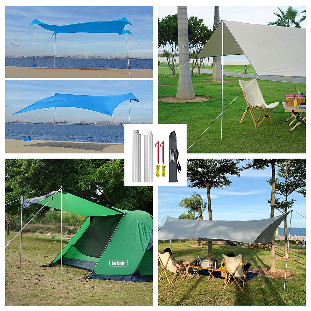 200CM Aluminum Tent Poles for Tarp Ultralight Tarp Poles Rust-proof Folding Camping poles for Awning Sail Sun Shade Hiking Adjustable from 100-200cm