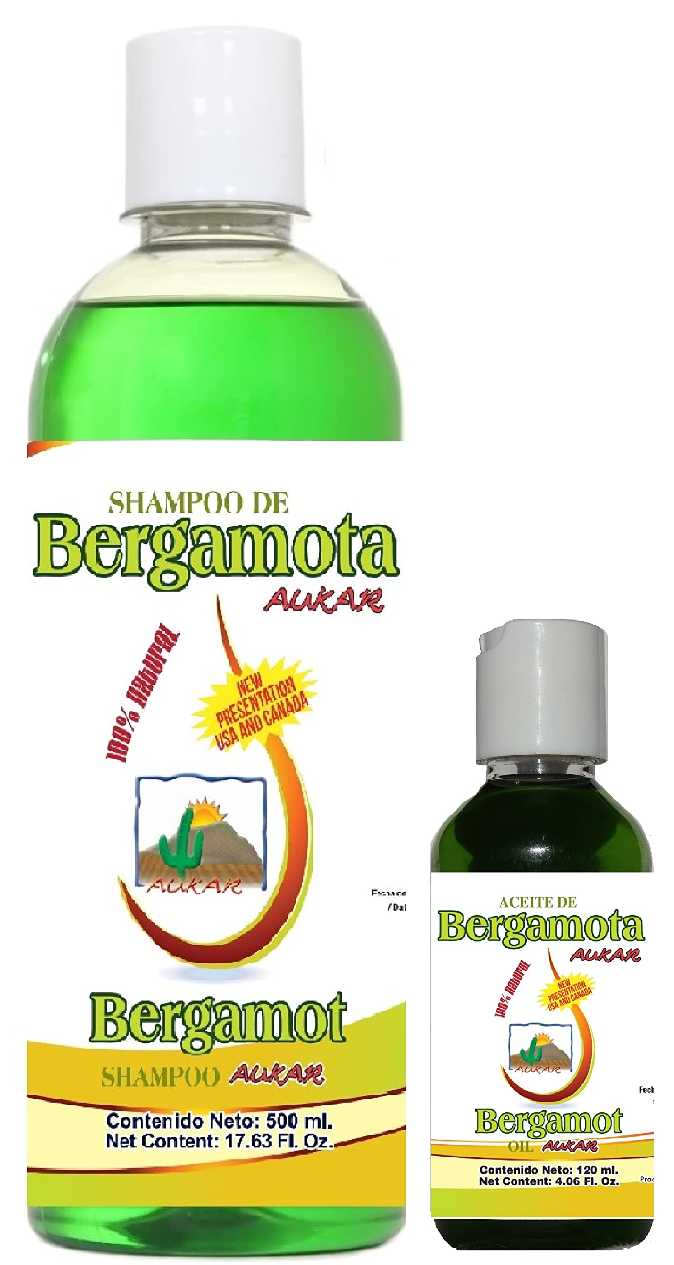 Bergamot Shampoo and Oil Set - AUKAR Shampoo (500ml), Bergamot Oil (120ml), and Key Chain