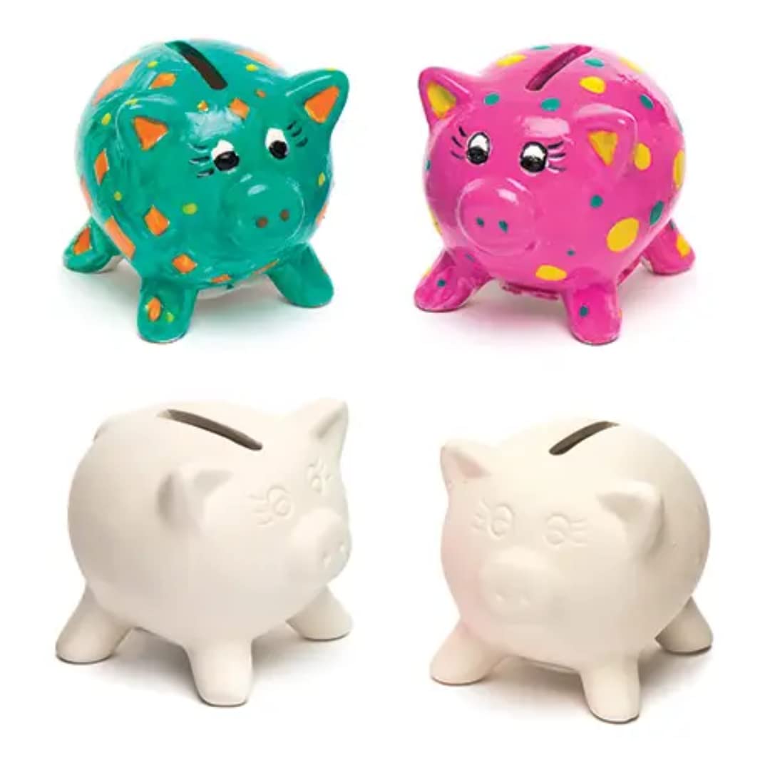 Baker Ross EK1452 Piggy Banks - Pack of 4, Creative Art and Craft Supplies for Kids to Make, Personalise and Decorate, Ceramic, 7.5cm