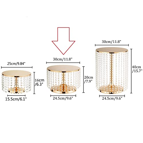 8 Inch Tall Wedding Gold Cake Stand - 12" Dia Round Base Cake Serving Stand with Crystal Chandelier, Dessert Cupcake Pastry Candy Display Plate for Weddings, Birthdays and Special Occasions