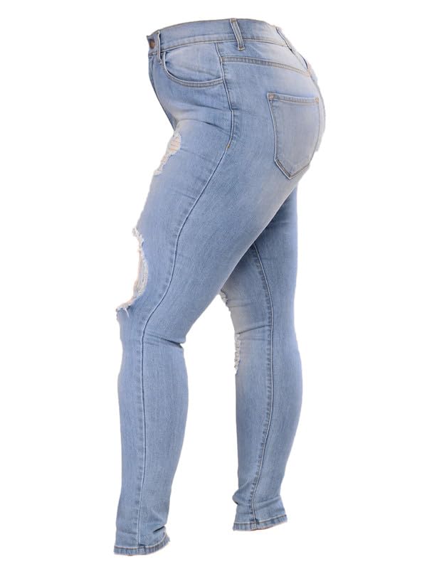 Andongnywell Womens Plus Size Ripped Pants Destroy Blue Denim Roll up Distressed Jeans Pants (Black,XX-Large)