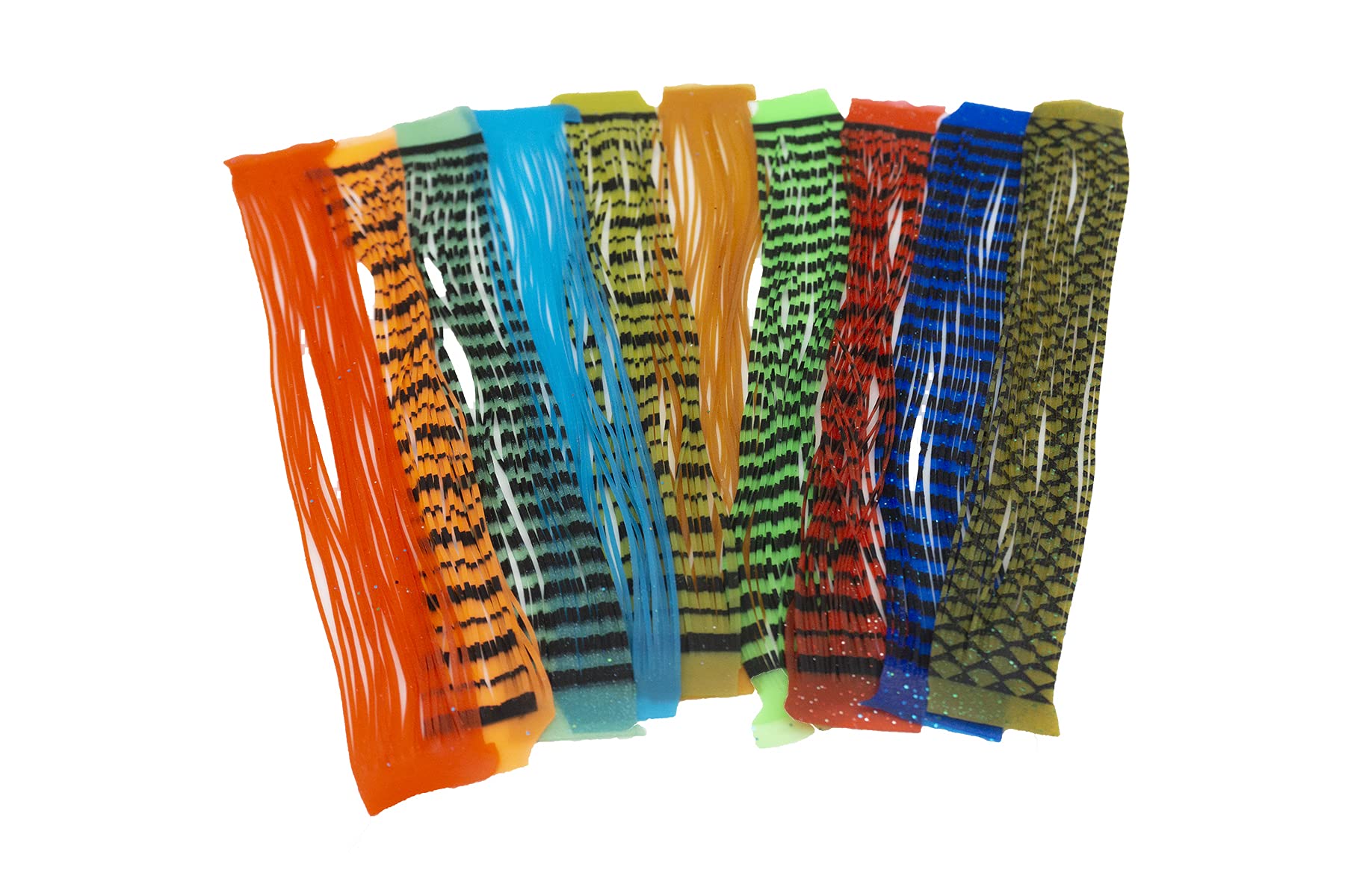 20Pc 10Colours Fishing Jig Lures Mixed Colors DIY Silicone Whole Sheet Skirts for Jig Lures Regular Skirt Colours with Fly Tying Material Free Rubber Band CMB1#
