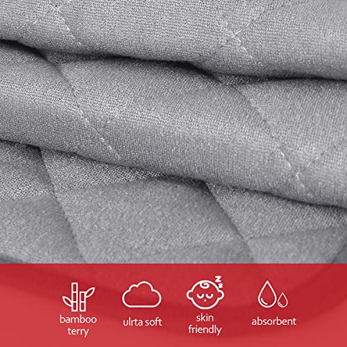 Bamboo Diaper Changing Pad Liner Non-Slip, Soft Terry Waterproof Changing Pad Mat, Quilted Absorbent Bassinet Liner Washable, 3 Pack Large 14"x 27" Reusable Changing Table Pad Protector Grey
