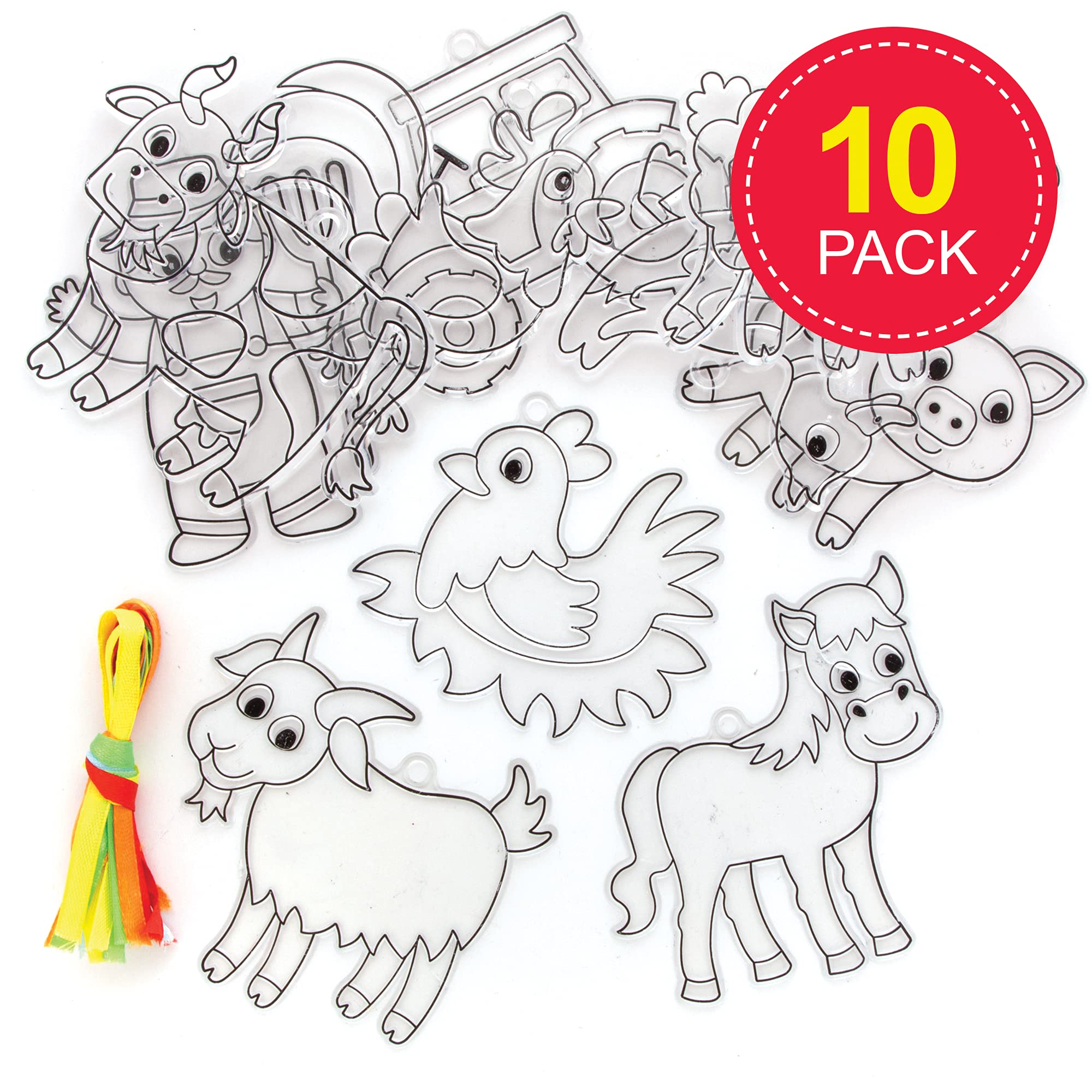 Baker Ross FE538 Farm Suncatcher Craft - Pack of 10, Stained Glass Effect for Kids to Decorate and Display for Arts and Craft Activities
