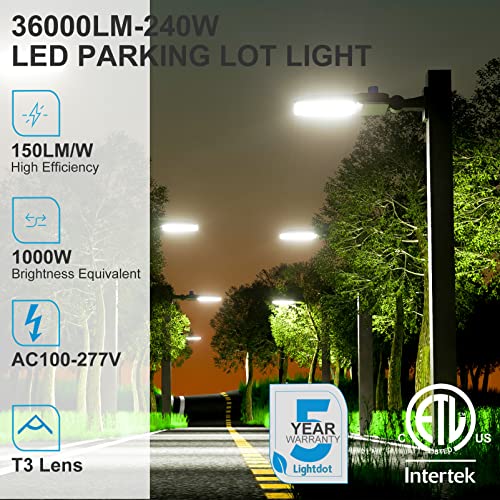 Lightdot 240W LED Parking Lot Lights Commercial (33600Lm Eqv 1000W HPS) 5000K Adjustable Arm Mount Pole Light with Dusk to Dawn Photocell, IP65 Waterproof LED Parking Lot Lights Outdoor - 2Pack