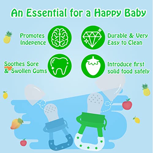Baby Food Feeder/Fruit Feeder Pacifier (2 Pack) - HAOBAOBEI Infant Teething Toy Teether in Appetite Stimulating Colors, Bonus Includes 3 Sizes Silicone Pouches