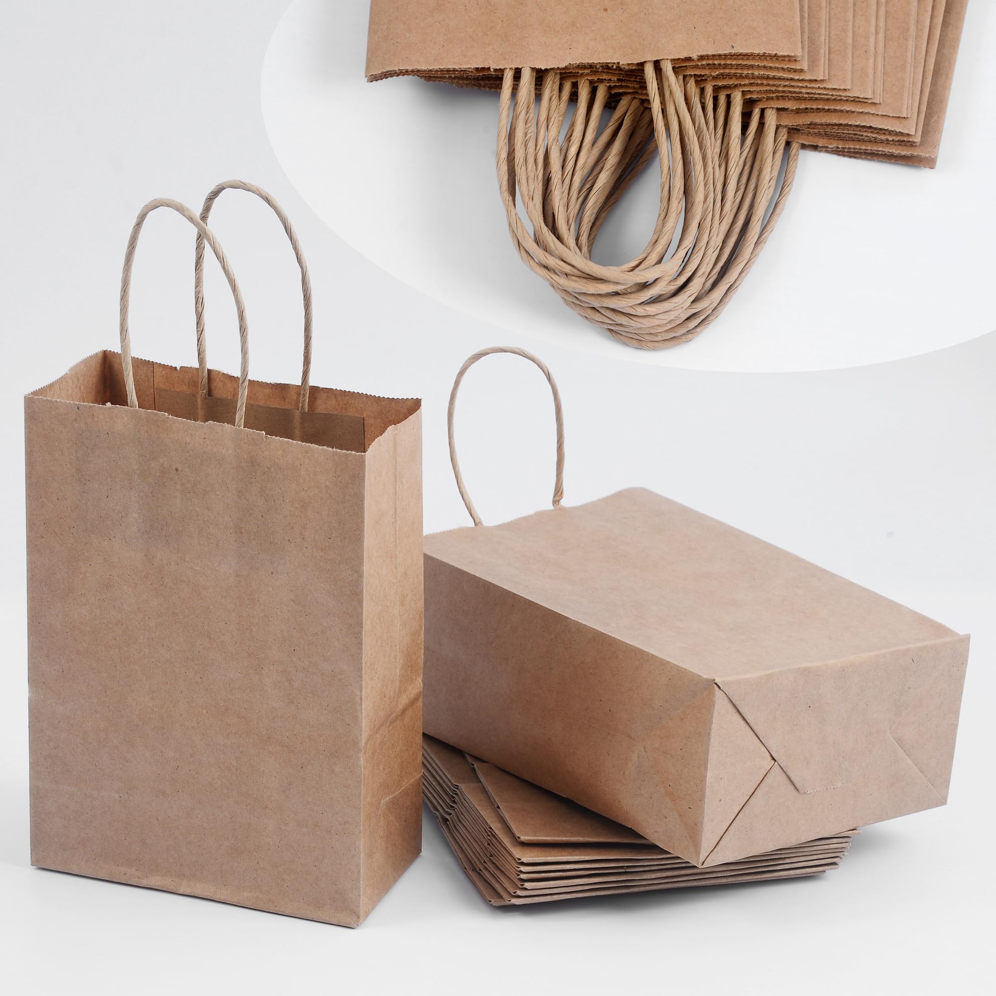 200Pack paper bags with handles,8.1x5.9x3.1 Inch,paper bags with handles bulk,gift bags bulk,brown gift bags,bolsas de papel para negocio,Paper Bags Bulk for Birthday Party Favors, Shopping, Retail