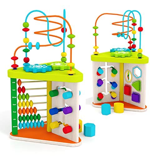 ACOOLTOY Wooden Activity Cube 5 in 1, Baby Activity Center for Boys and Girls 1,2,3 Years Old