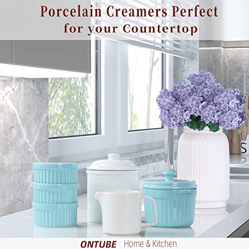 ONTUBE Ceramics Creamer,Porcelain Coffee Milk Creamer Pitcher with Handle for Home and Kitchen - 12OZ (White)