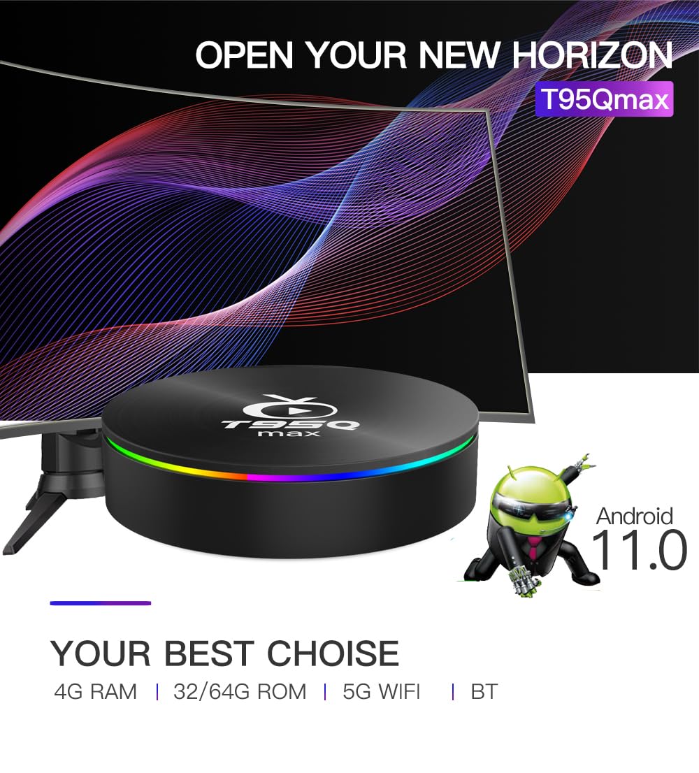 Android 9.0 TV Box T95Q Amlogic S905X3 with DDR3 4GB RAM 32GB ROM 4K Ultra HD H.265 Dual Band WiFi Bluetooth 4.0 Media Box 2.4/5Ghz WiFi 100M LAN