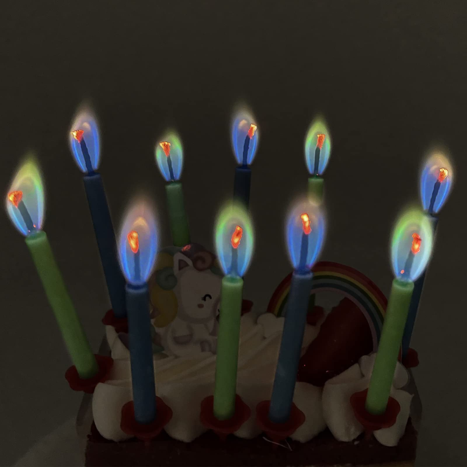 Angel Flames Birthday Candles with Cold Color Flames Happy Birthday Candles for Boys (Blue and Green Flames, 12 per Box, Holders Included)