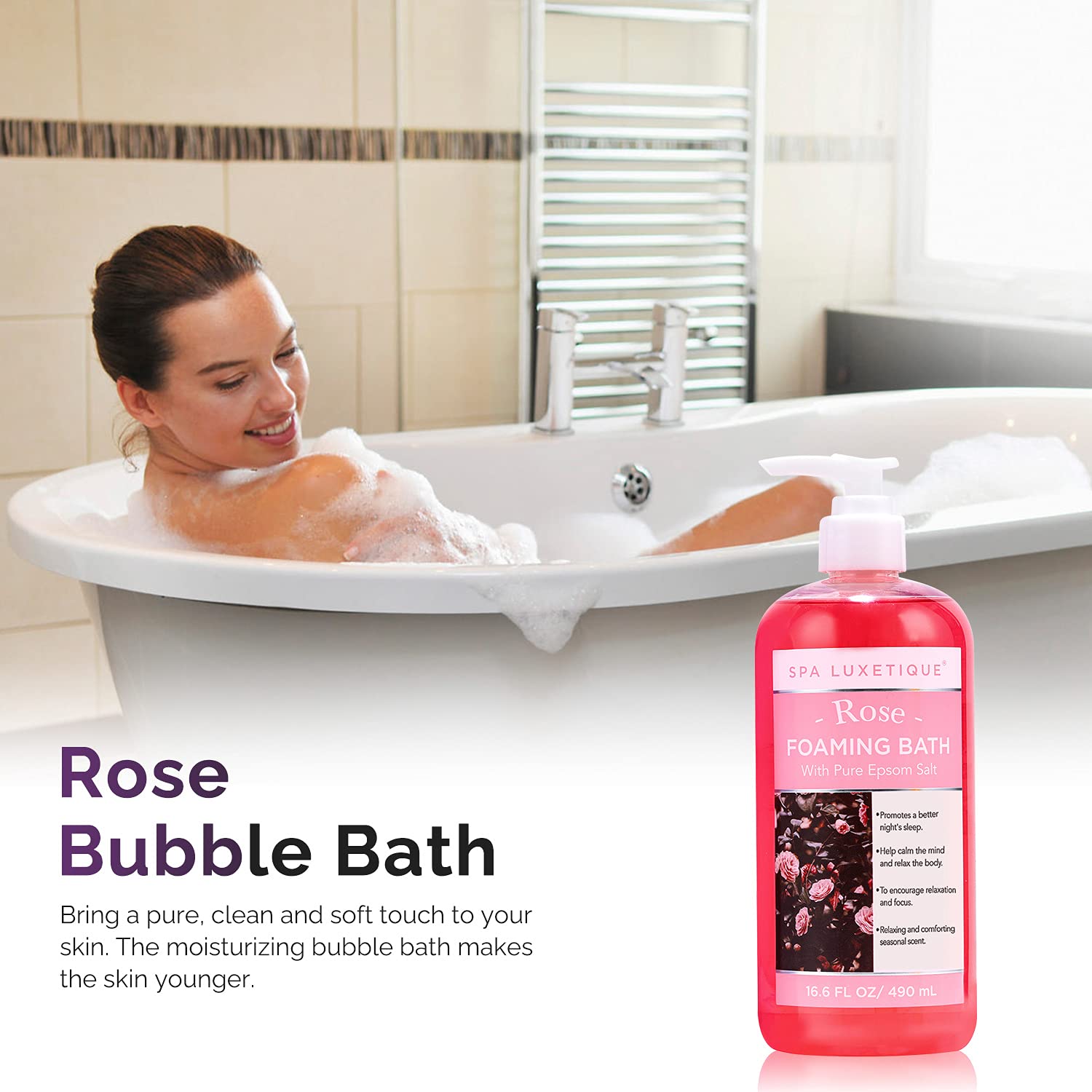 Bubble Bath, Spa Luxetique Foaming Bath with Pure Epsom Salt, Chamomile Rose and Lavender Scent Bath Set, Christmas Gifts for Women Gift Set for Men 3 Pack 49.8 fl oz Gifts for Mom