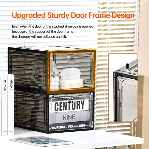 Amllas 10 Pack Shoe Boxes Stackable,Upgraded Sturdy Shoe Storage Boxes with Clear Magnetic Door,Multifunctional Sneaker Storage, Shoe Box Organizer Fit up to US Size 12 Gray(13.8”x 9.84”x 7.1”)