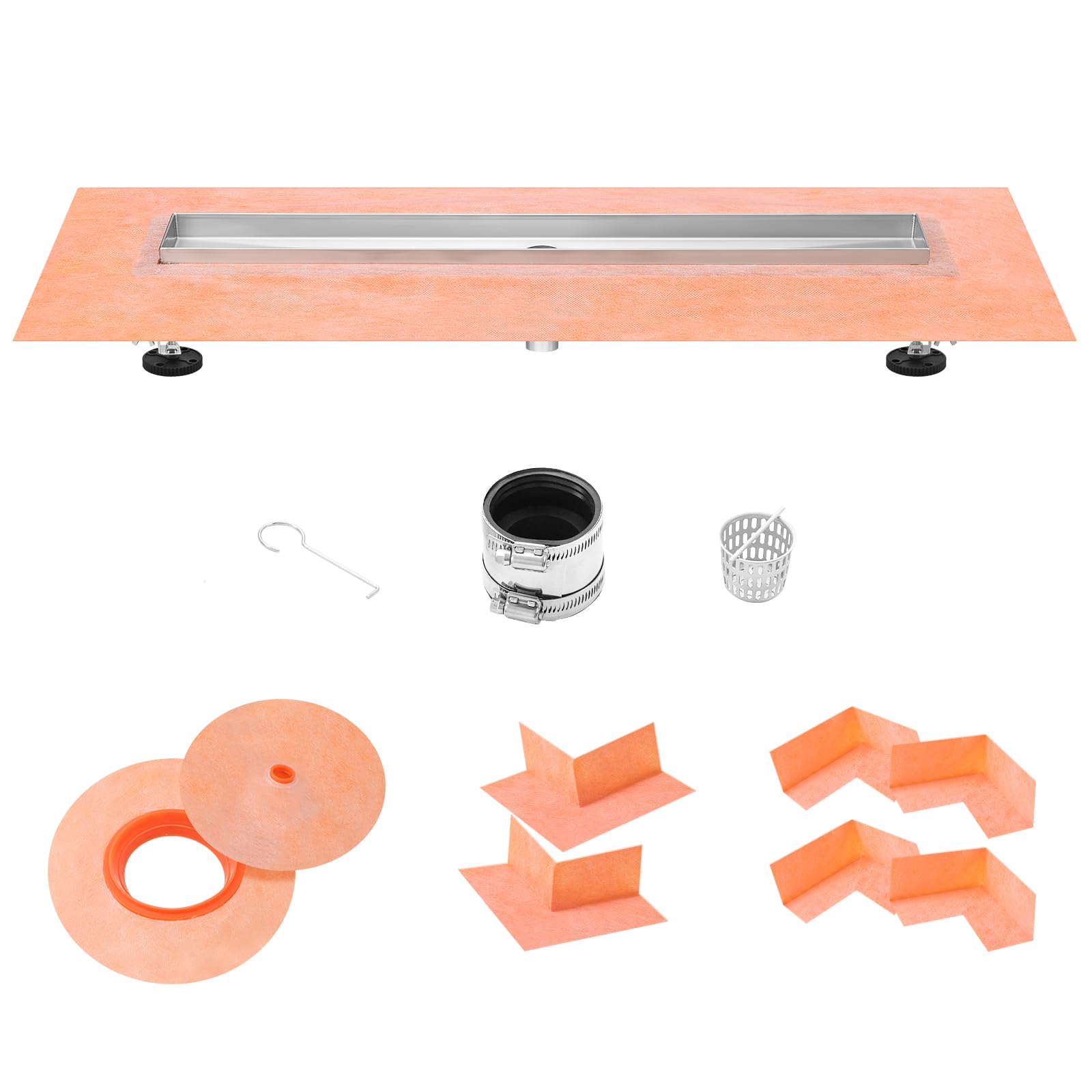 24 Inch Linear Drain Compatible with Schluter Systems Kerdi-Line with Hair Catcher 304 Stainless Steel Channel Body Shower Drain
