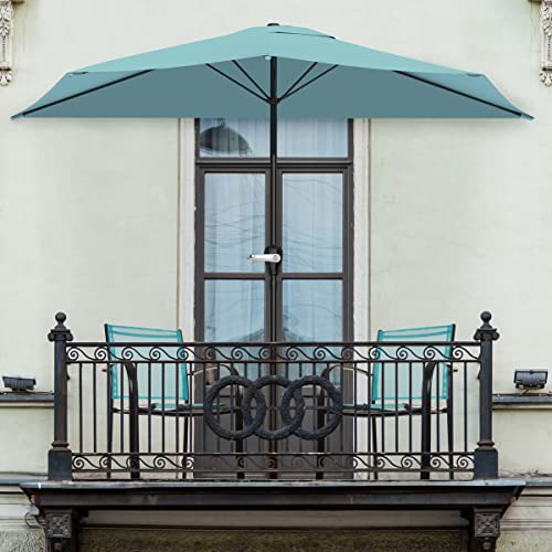 9-Foot Half Patio Umbrella β Easy Crank Semicircle Opening Shade Canopy β For Against a Wall, Porch, or Balcony Furniture by Pure Garden (Blue)