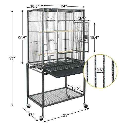 Epetlover 53 Inch Height Wrought Iron Standing Parrot Large Flight Bird Cage with Rolling Stand Birdcages for Parakeet Cockatiel Conure Lovebird Finch Black
