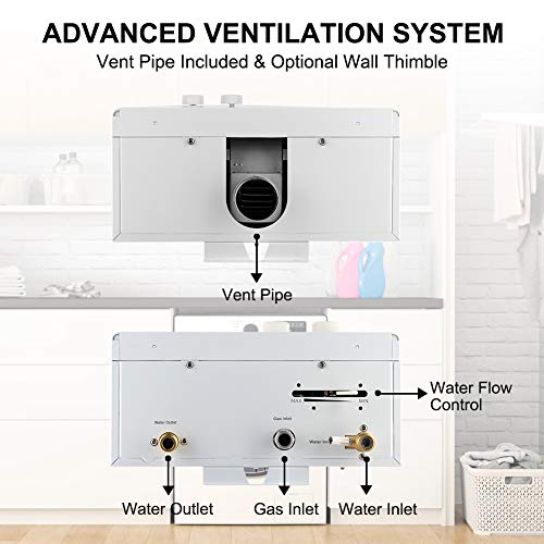 Camplux Tankless Water Heater, 2.64 GPM On Demand Instant Hot Water Heater, Propane Tankless Water Heater Indoor, White