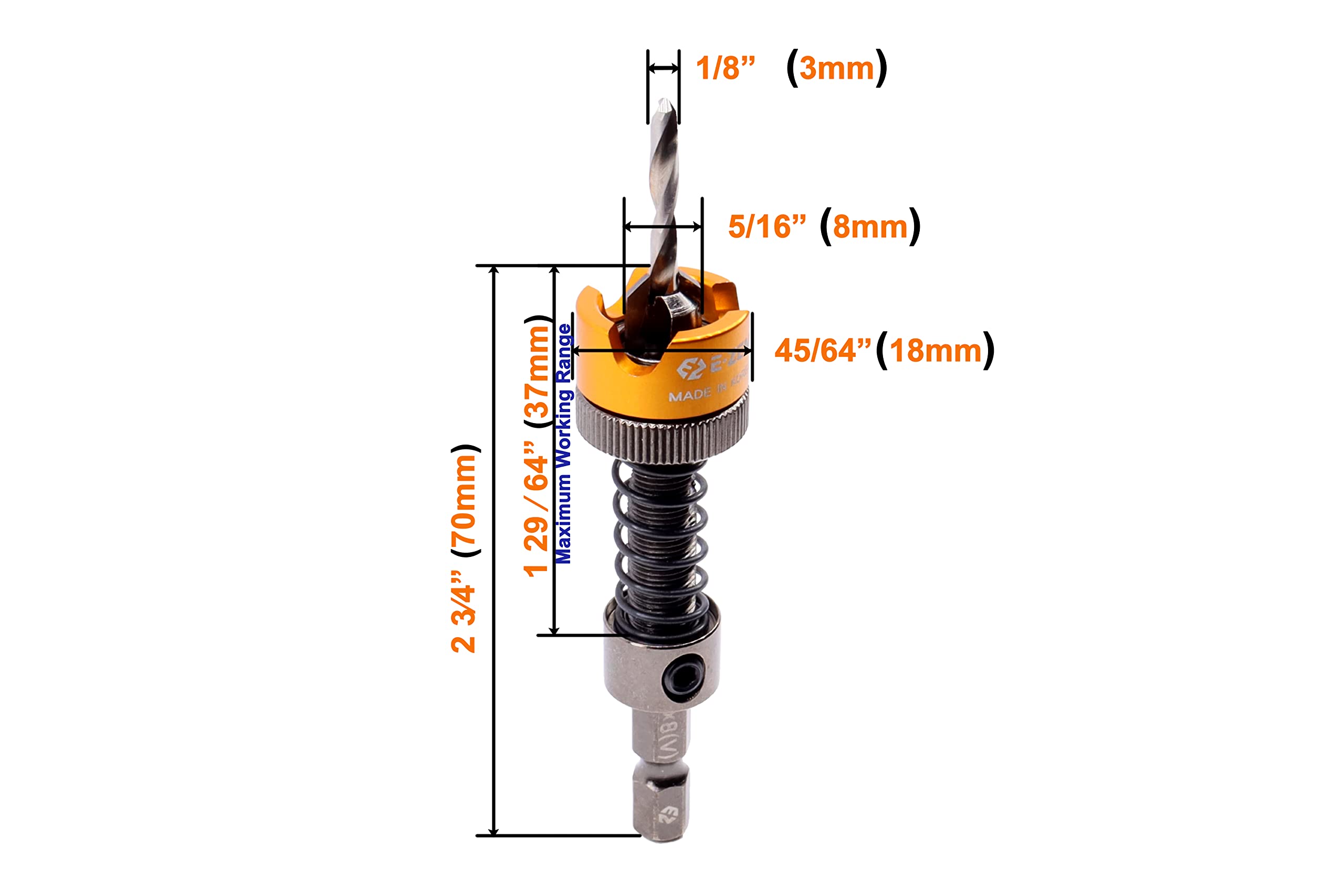 Adjustable Depth Countersink Drill Bit, Self-Adjusting Depth Control Without Wrench, Preventing Scratches Or Marks by Stopper Mounted Bearing, Tungsten Carbide Tipped Counterbore (1/8" x5/16(3x8mm))