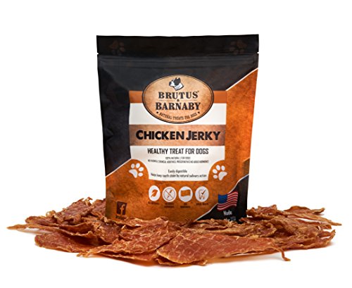 BRUTUS & BARNABY Chicken Jerky Dog Treats- Dehydrated, Crunchy USA Premium Fillets, Grain-Free, Preservative-Free, No Fillers. All Natural Chicken Strips are Great for Dogs and Cats- 32oz