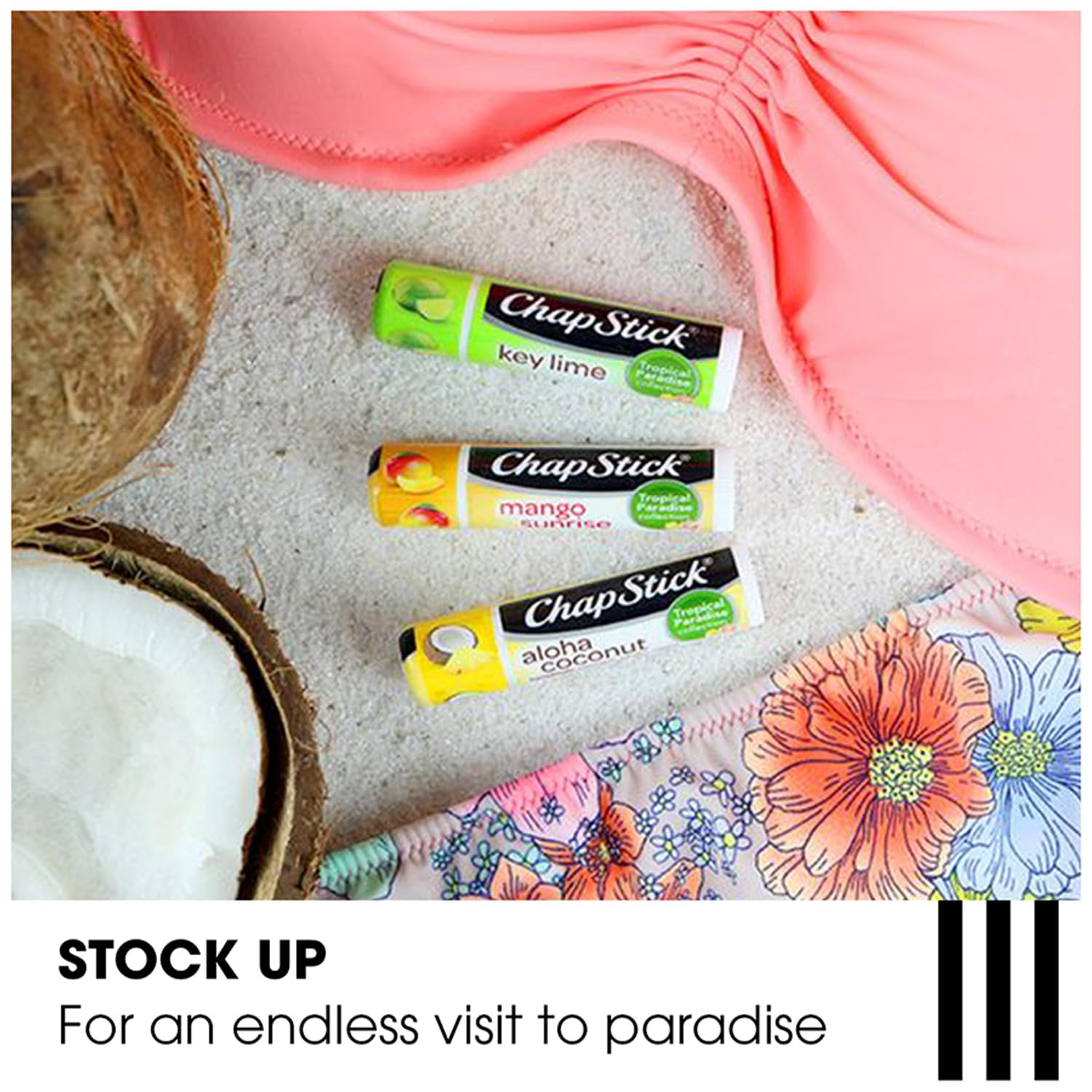 Chapstick Limited Edition Tropical Paradise Collection Aloha Coconut Flavored Skin Protectant Lip Balm Tube - Great for Moisturizing & Hydrating Chapped, Cracked, Dry Lips – 0.15oz Each, 12 Sticks