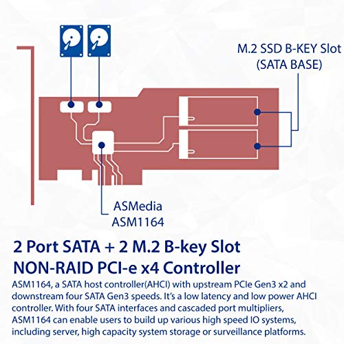 IO CREST 2 M.2 B Key and 2 Port SATA III PCIe 3.0 x4 Non-RAID Expansion Card Asmedia ASM1164