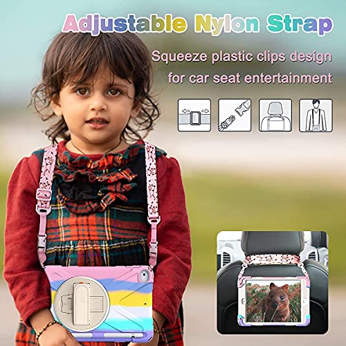 TSQ iPad Mini 4/5 Case for Kids Girls Cute Pink | Silicone Shockproof Protective iPad Mini 5th/4th Generation Case 7.9 Inch with Pencil Holder Stand Hand Strap