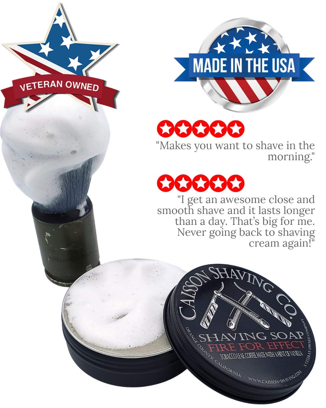 CAISSON SHAVING CO. Fire For Effect Shaving Soap. Veteran Owned Veteran Made. 4 oz can.