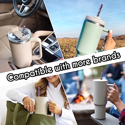 AIERSA 6 Pack Leopard Straw Replacement 40oz for Stanley,Plastic Reusable Straw for Stanley Tumbler,Long Straws with Cleaning Brush for Stanley Cup Accessories