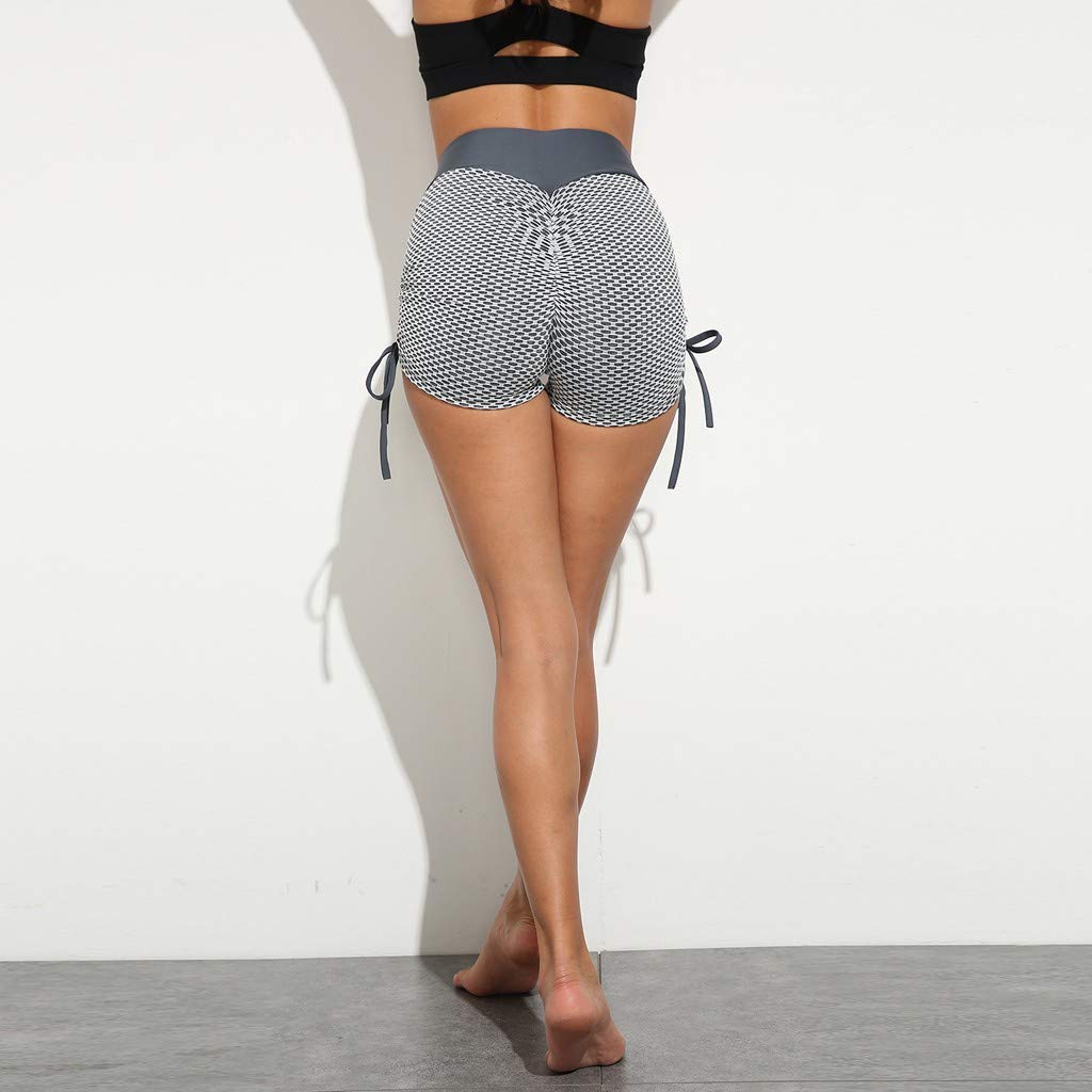 Bblulu Womens Butt Lifting Yoga Shorts with Side Drawstring High Waisted Hot Pants Gym Running Textured Tights Biker Shorts