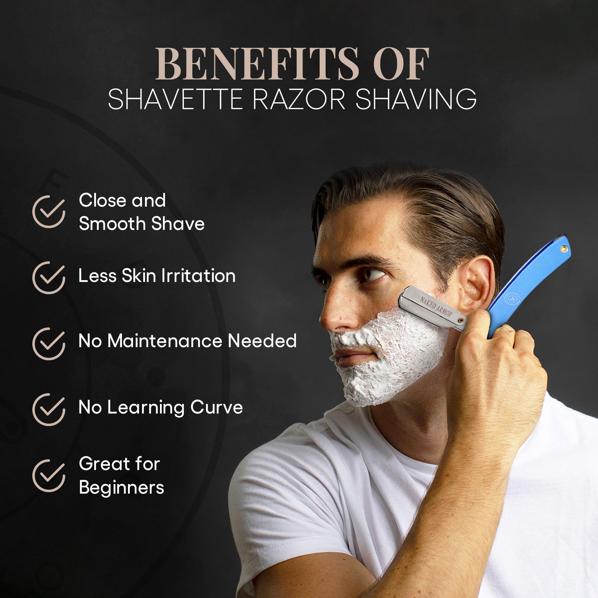 Best Shavette Straight Razor - Replaceable Blade Straight Razor, Metal Handle Shavette, No Stropping or Honing Needed, Great For Beginners, Starter Blade, Hygienic, Close Shave, Leather Case (Blue)