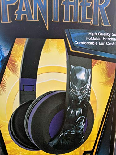 Black Panther Headphones, Adjustable Headband, Stereo Sound, 3.5Mm Jack, Wired Headphones, Tangle-Free, Volume Control, Foldable, Kids Headphones Over Ear for School Home Travel