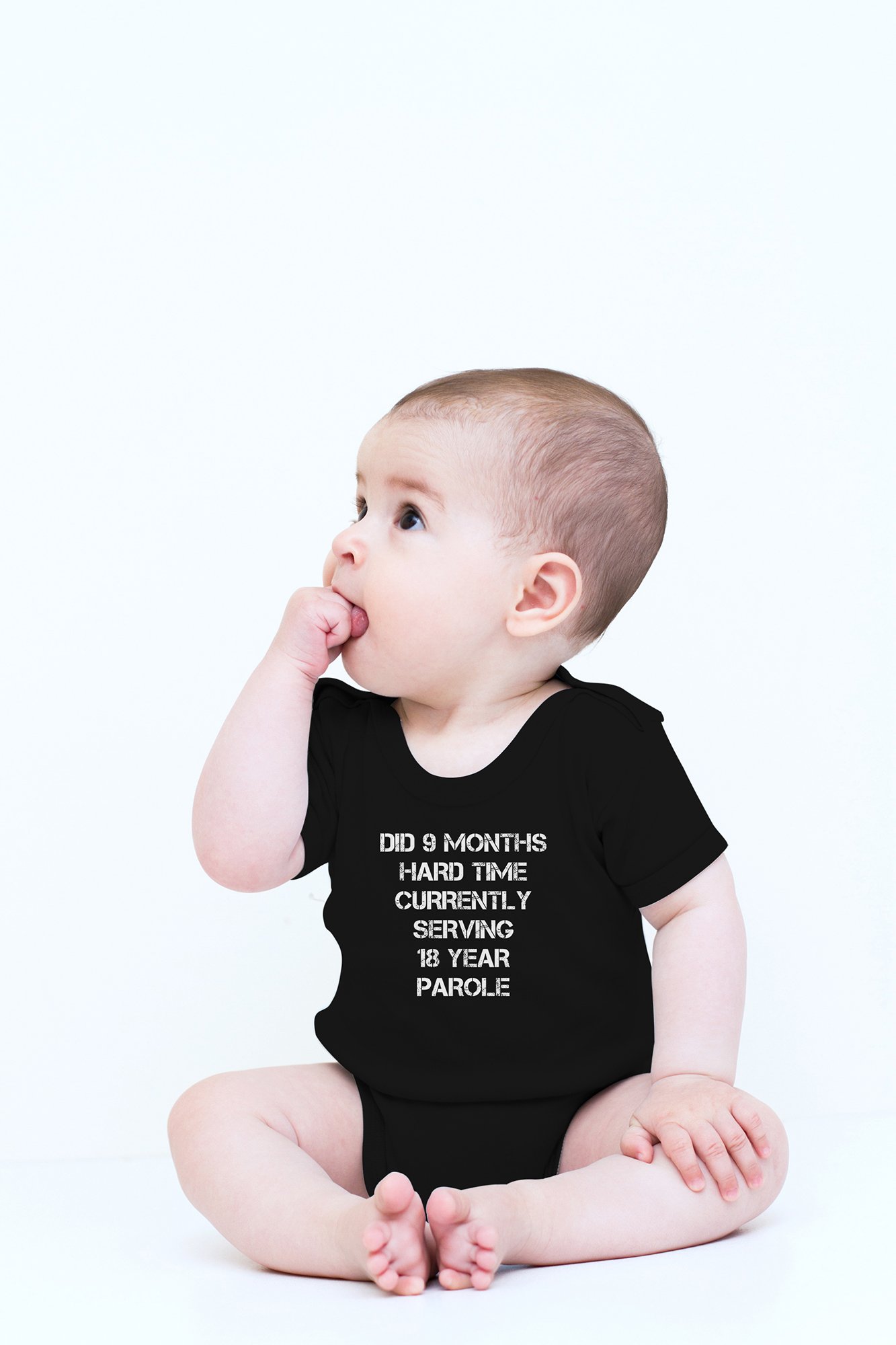 Crazy Bros Tee's Did 9 Months Hard Time, Serving 18 Years Parole Baby Bodysuit Adorable Unisex Romper Clothes (Newborn, Black)
