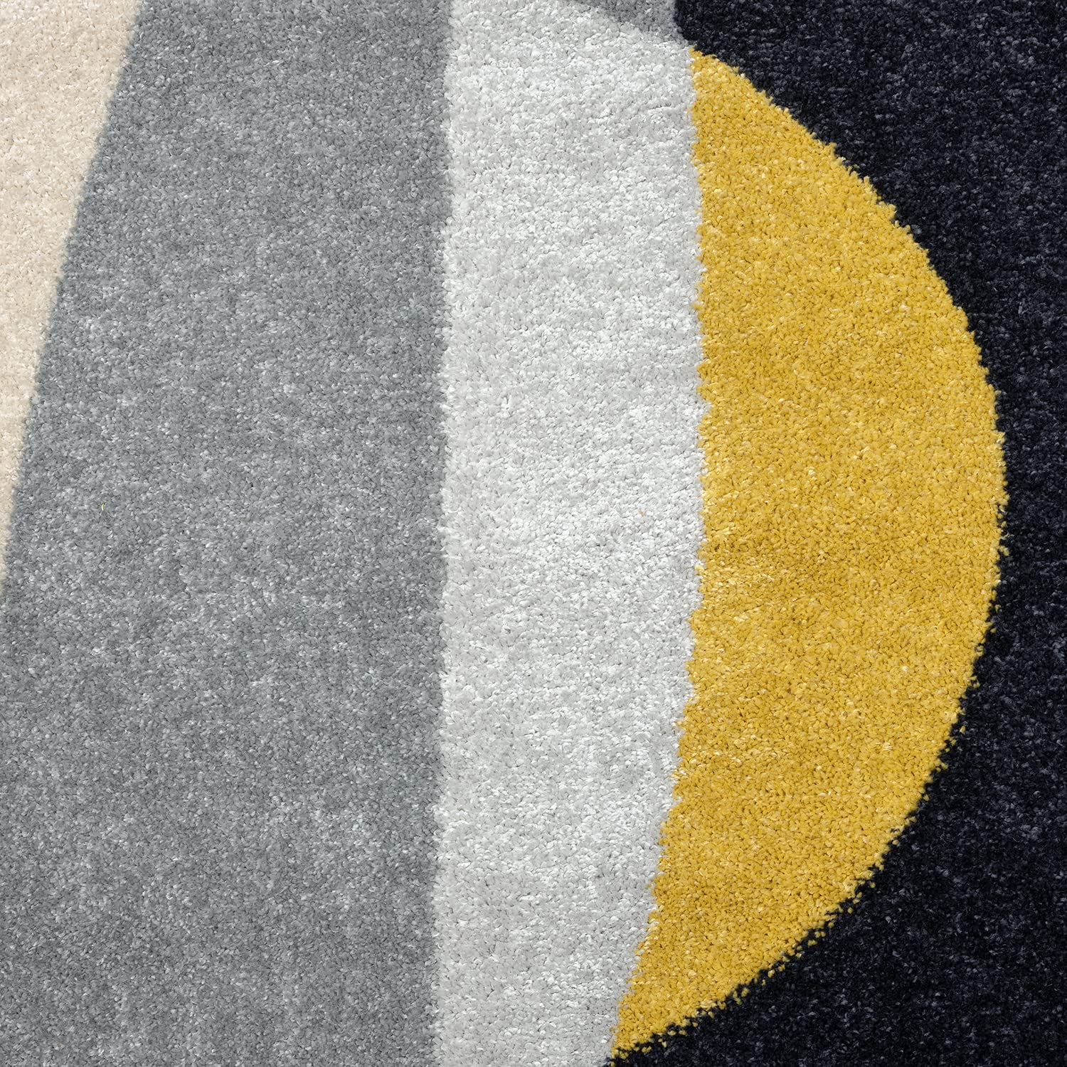 Abani Geometric Beige/Charcoal Yellow Area Rug - 8'x10' - Modern Half-Moon Design Mid-Century Deco - Easy to Clean - Durable for High Traffic Areas β Bedroom & Office - Medium Pile