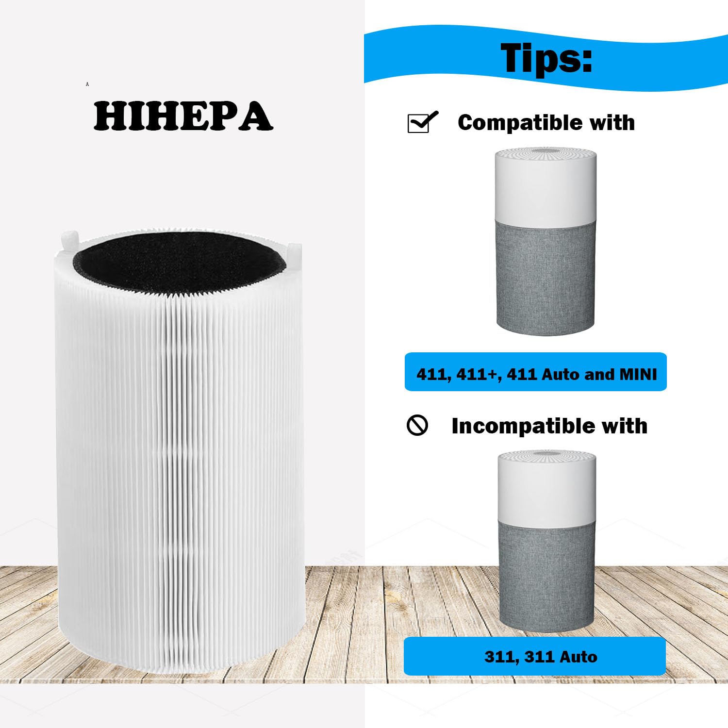 2-Pack Replacement Carbon HEPA Filters & Fabric Pre-Filter Compatible with Blueair Blue Pure 411, 411+, 411 Auto and MINI Air Purifiers