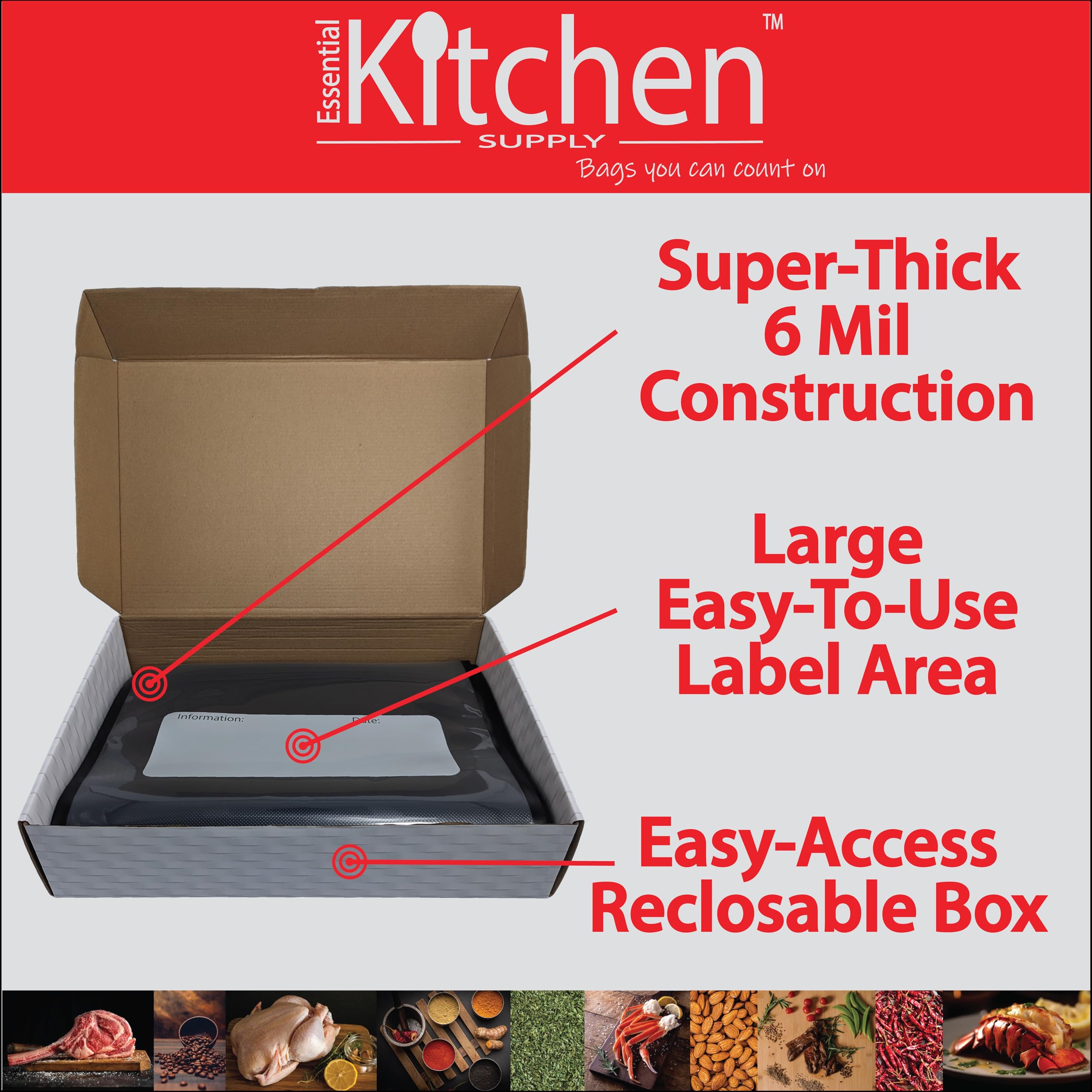 15" x 20" 6 Mil Black and Clear Vacuum Seal Bags | Essential Kitchen Supply (50 Count)