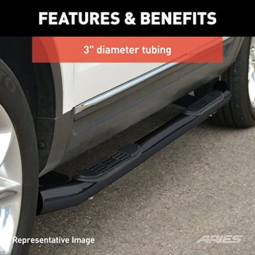 ARIES 213006 3-Inch Round Black Stainless Steel Nerf Bars, No-Drill, Select Ford Excursion, F-250, F-350 Super Duty