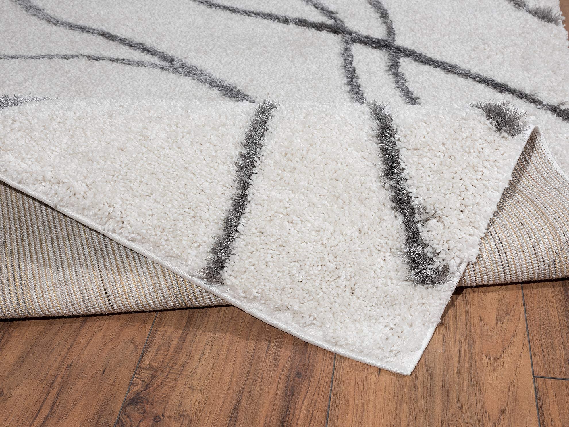 Abani Unique Boston Collection 5'3" x 7'6" Shag Area Rug - Cozy Soft & Plush Ivory Accent Rug Rugs
