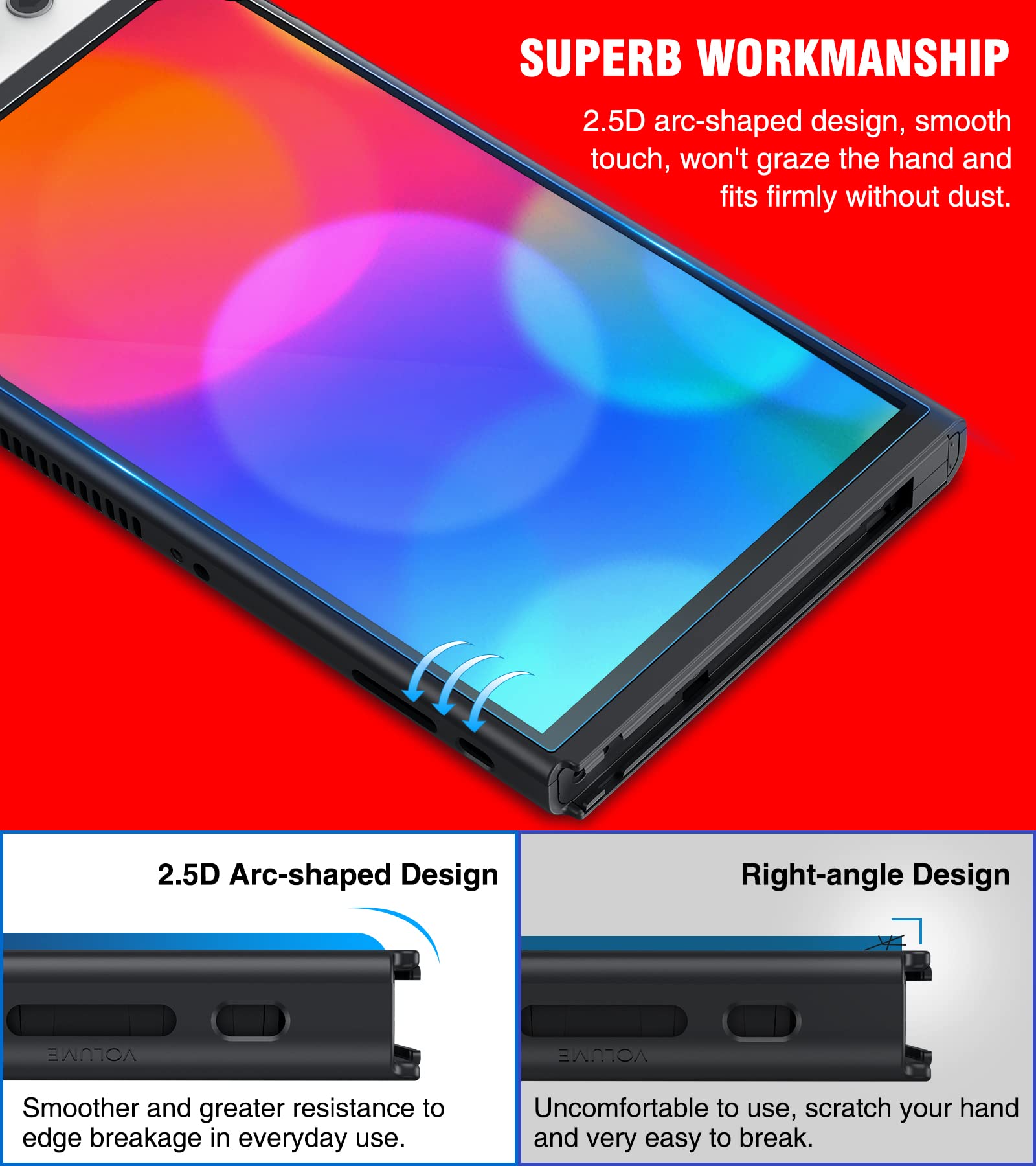 2 Pack Switch OLED Screen Protector for Nintendo Switch OLED, Tempered Glass OLED Switch Screen Protector with Transparent for 2021 Nintendo Switch OLED Screen Protector Accessories, 9H HD/0 Bubble