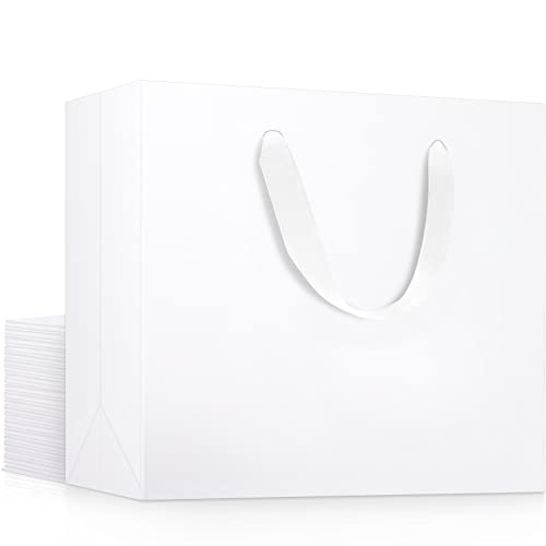 EUSOAR Gift Wrap Bags with Handles, 20 Pack 10.6x3.1x8.3 inches Small White Kraft Paper Bags Bulk, Heavy Duty Bags for Wedding, Grocery, Boutique, Retail, Business, Party Favors, Birthdays