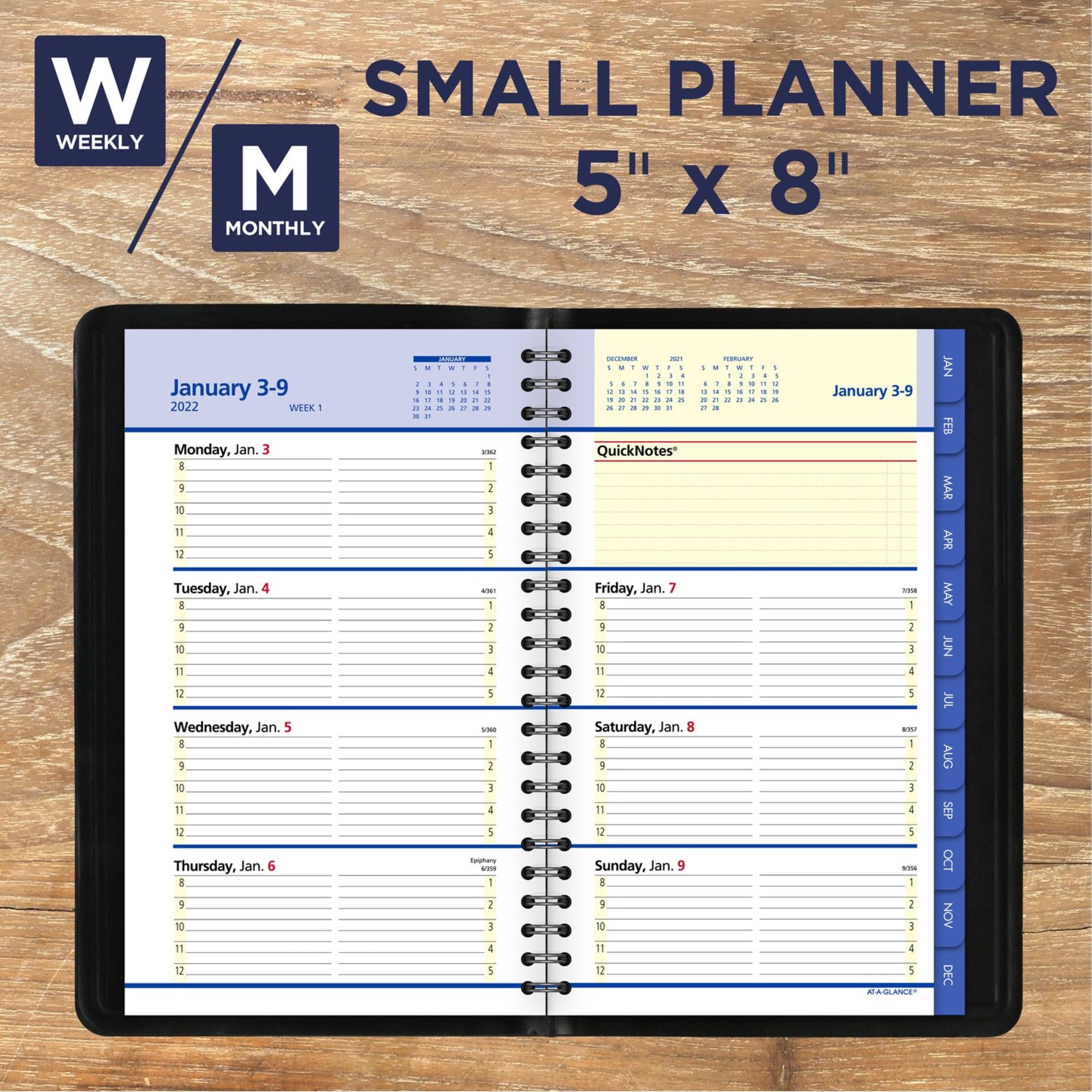 2022 Daily & Monthly Appointment Book & Planner by AT-A-GLANCE, 5" x 8", Small, QuickNotes, Black (760405)