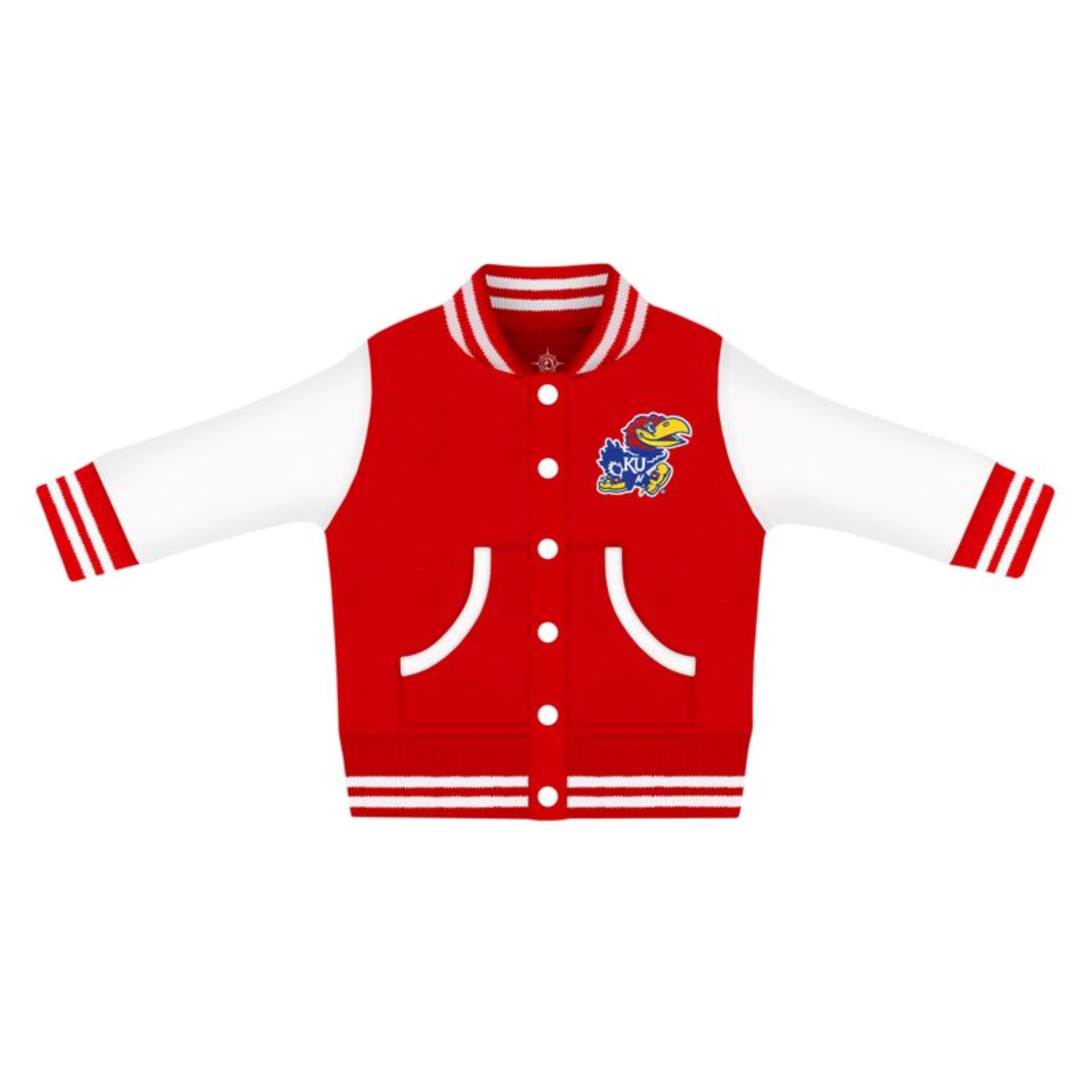 Creative Knitwear College Baby NCAA Officially Licensed Letterman Varsity Jacket - Kansas Logo - Red - 6-9 Months