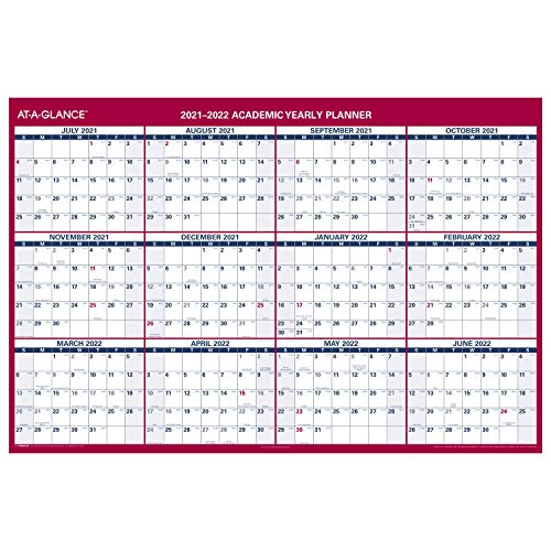 2021-2022 Erasable Calendar, Dry Erase Wall Planner by AT-A-GLANCE, 48" x 32", XLarge, Academic & Regular Year, Double Sided, Horizontal (PM326S28)