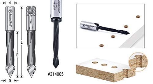 Amana Tool - 314005 Carbide Tipped Through-Hole Boring Bit R/H 5mm Dia x 70mm Long x 10mm