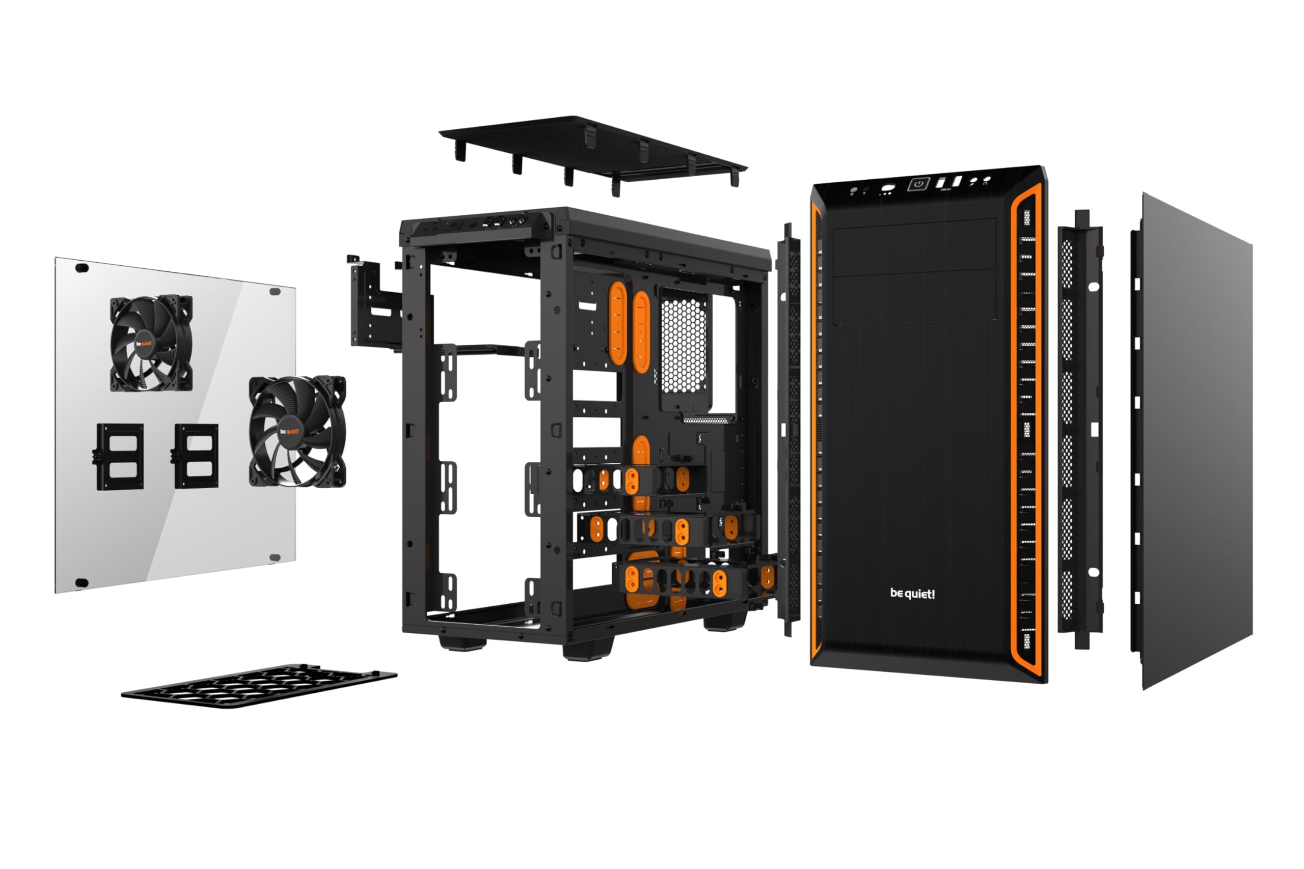 be quiet! Pure Base 600 | ATX Midi Tower PC Case | 2 Pre-Installed Fans | Tempered Glass Window | Orange | BGW20